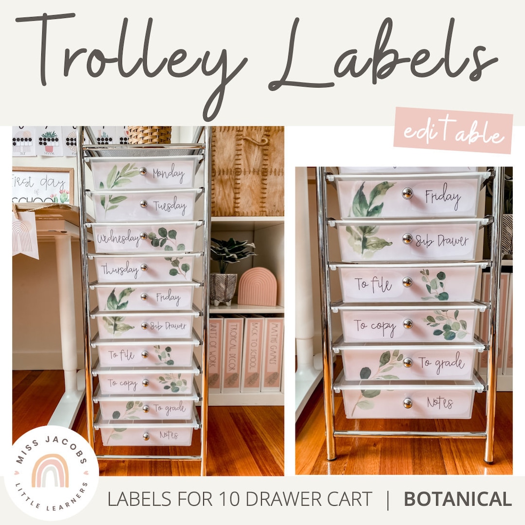 Teacher Trolley Labels, Editable Rolling Cart Drawer Organizers ...