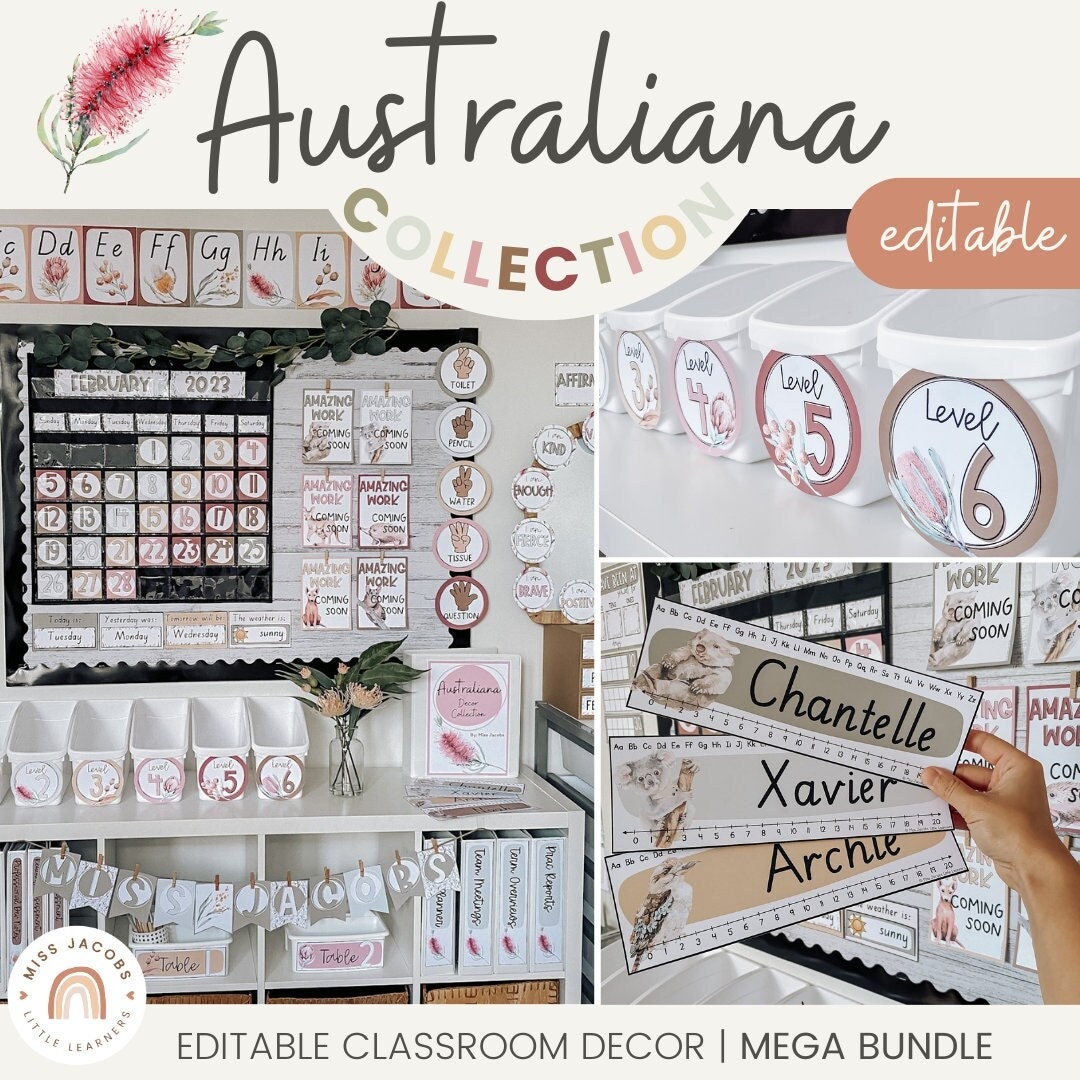 AUSTRALIANA Classroom Decor Bundle Australian Animals and Native Flora ...