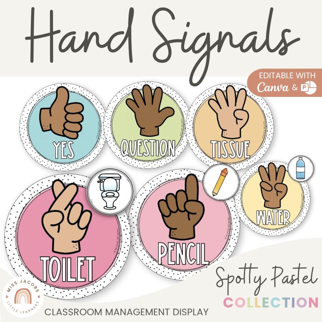 Hand Signals Posters | SPOTTY PASTELS Classroom Decor | EDITABLE - Etsy