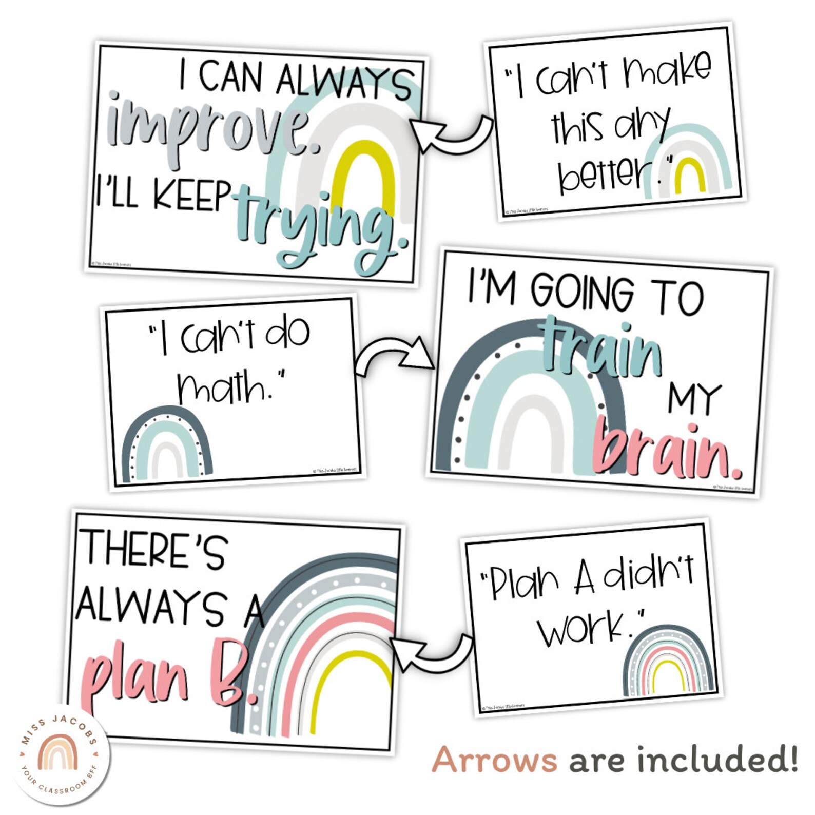 MODERN RAINBOW Growth Mindset Display | Calm Colors Classroom Decor - Etsy