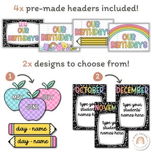 Cutesy Birthday Display Printable, Bright Birthday Classroom Wall ...