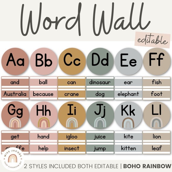 BOHO RAINBOW Word Wall Editable Neutral Rainbow Classroom - Etsy