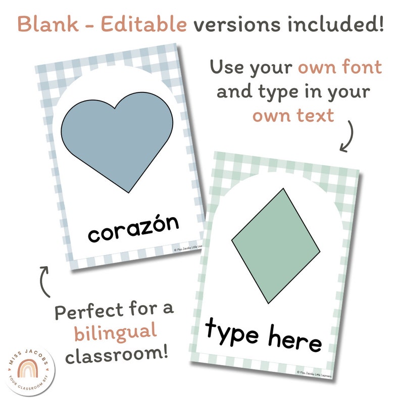 Shape Posters | Daisy Gingham Pastels Classroom Decor | Editable - Etsy