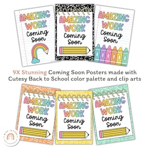 Cutesy Amazing Work Coming Soon Posters, Bright Colorful Bulletin Board ...