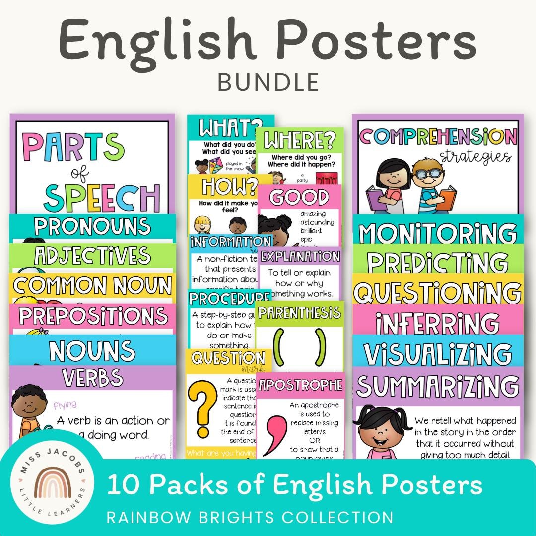 English Classroom Posters BUNDLE, Set of 10 Reading and Writing ELA ...