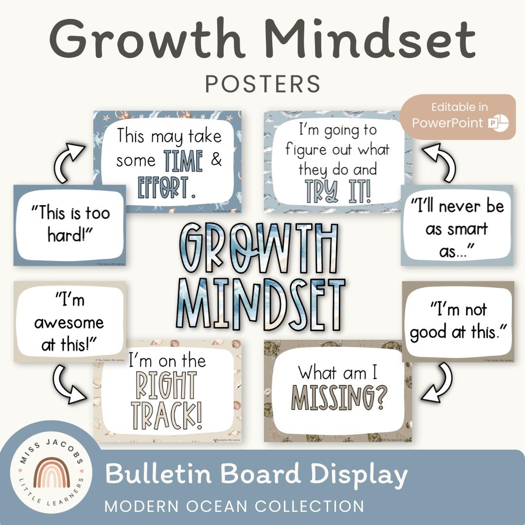 Modern Ocean Growth Mindset Display | Ocean Animals Classroom Decor ...