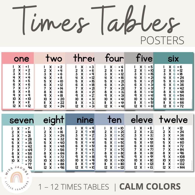 CALM COLORS Math Posters Bundle Modern Rainbow Classroom | Etsy
