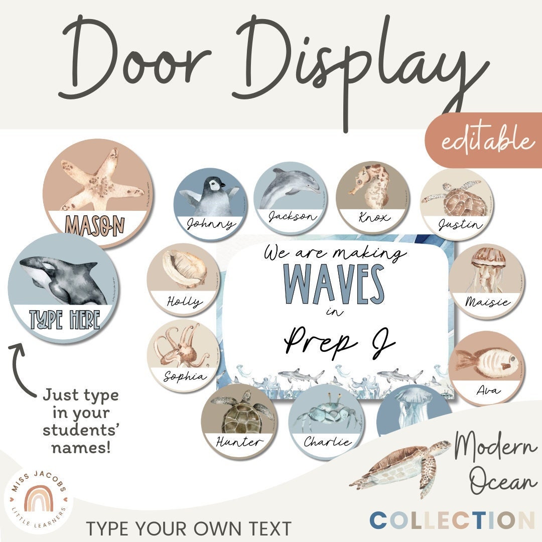 Classroom Door Display | Modern Ocean Class Decor | Editable - Etsy
