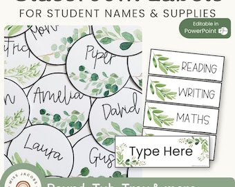 BOTANICAL Classroom Labels and Student Desk Plates | Editable | Modern ...