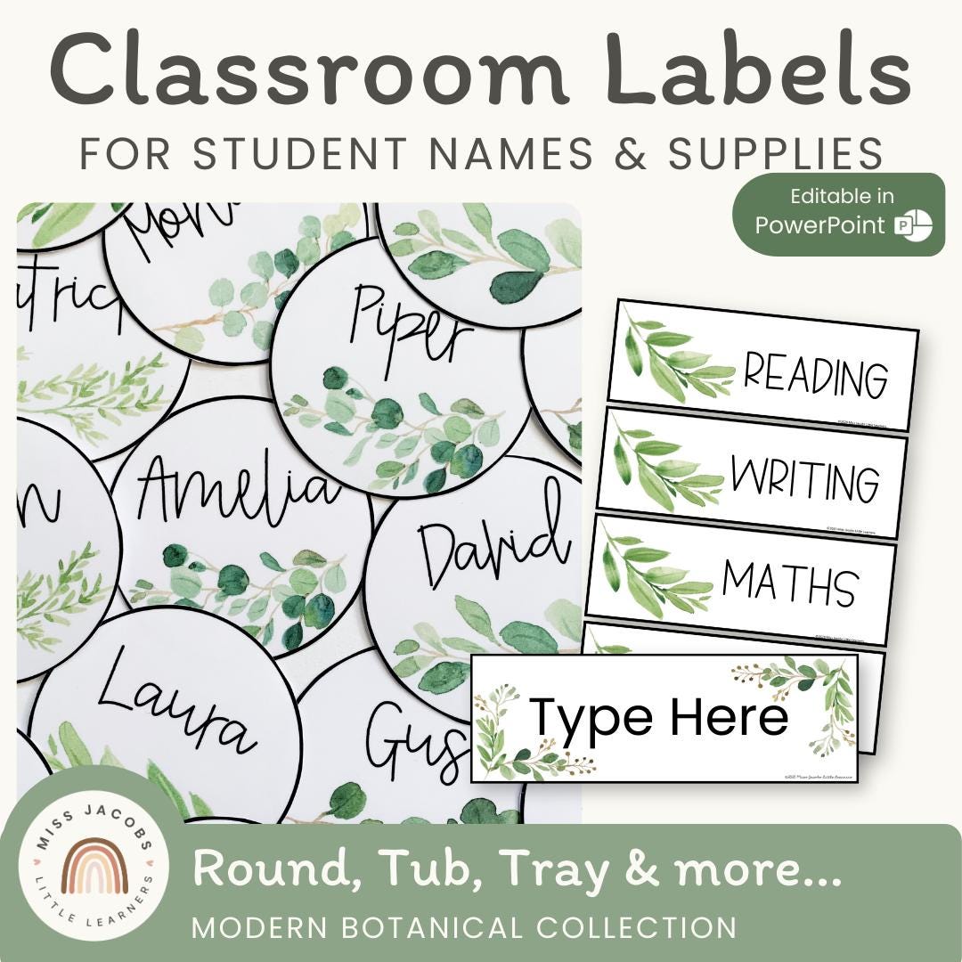 BOTANICAL Classroom Labels | Editable | Modern Farmhouse Classroom ...