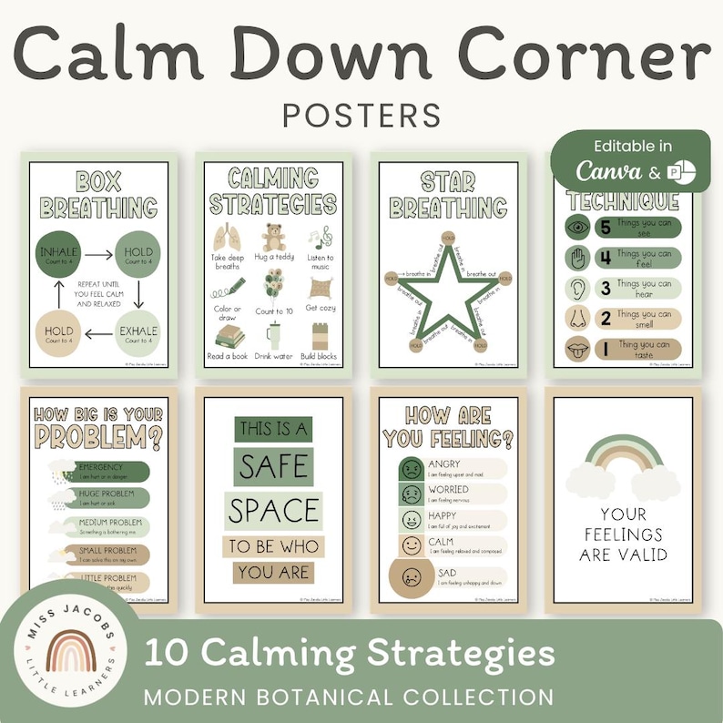 Botanical Calm Down Corner Posters, Calm Down Kit, Calm Therapy Poster ...