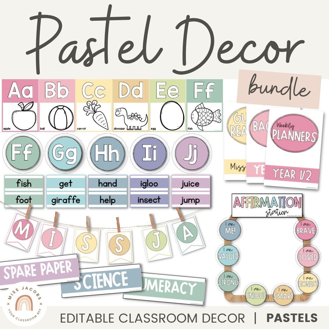PASTELS Classroom Decor Bundle Muted Rainbow Decor - Etsy