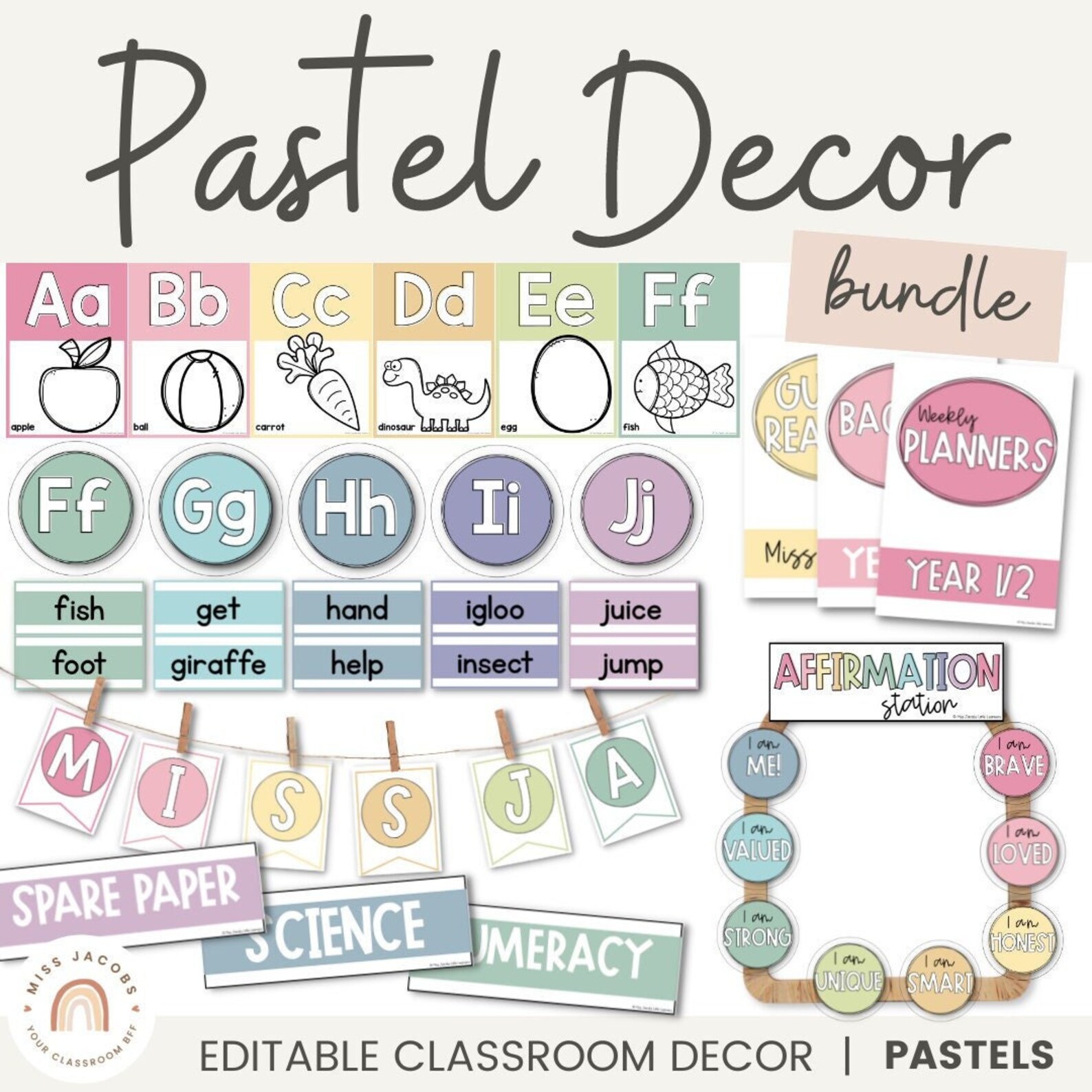 PASTELS Classroom Decor Bundle Muted Rainbow Decor - Etsy