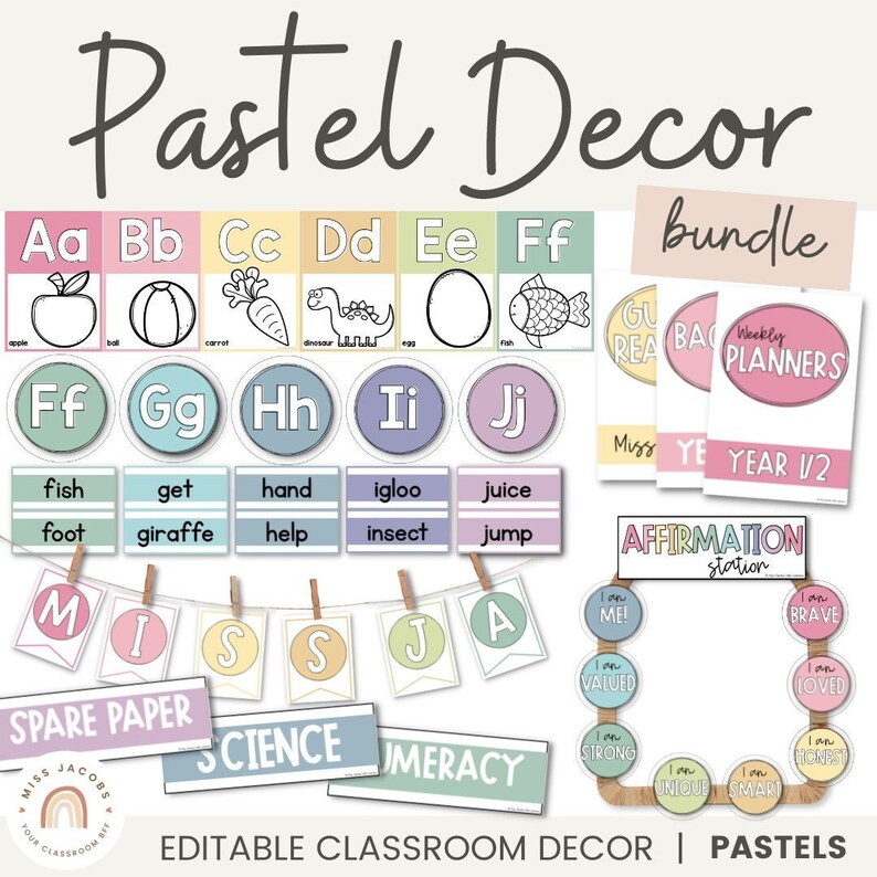 PASTELS Classroom Decor Bundle Muted Rainbow Decor - Etsy