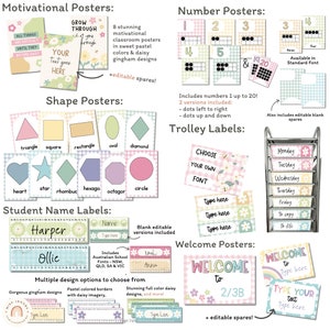 Daisy Gingham Pastels Classroom Decor Bundle Muted Rainbow Theme ...
