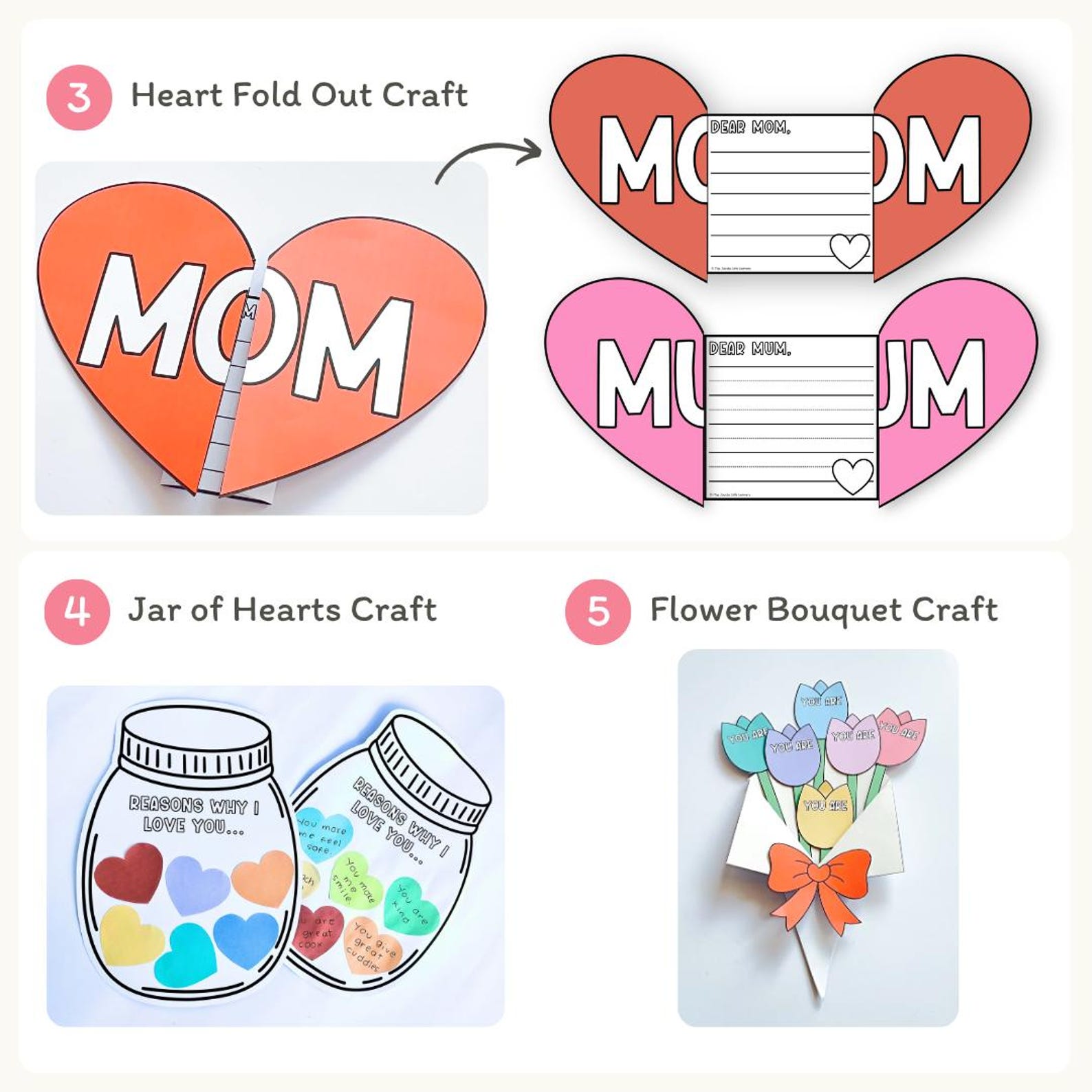 Mother’s Day Craft Bundle, Printable Keepsake Cards & Writing ...