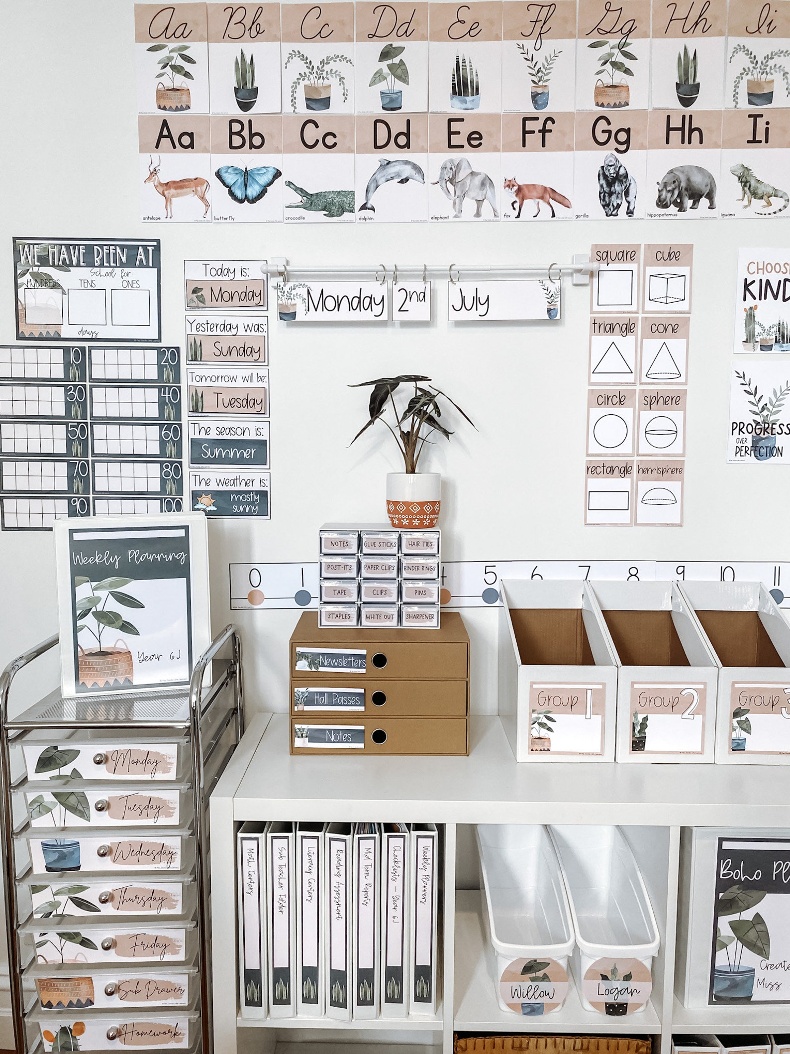 10 Drawer Cart Labels | Rustic Boho Plants Teacher Trolley Labels ...