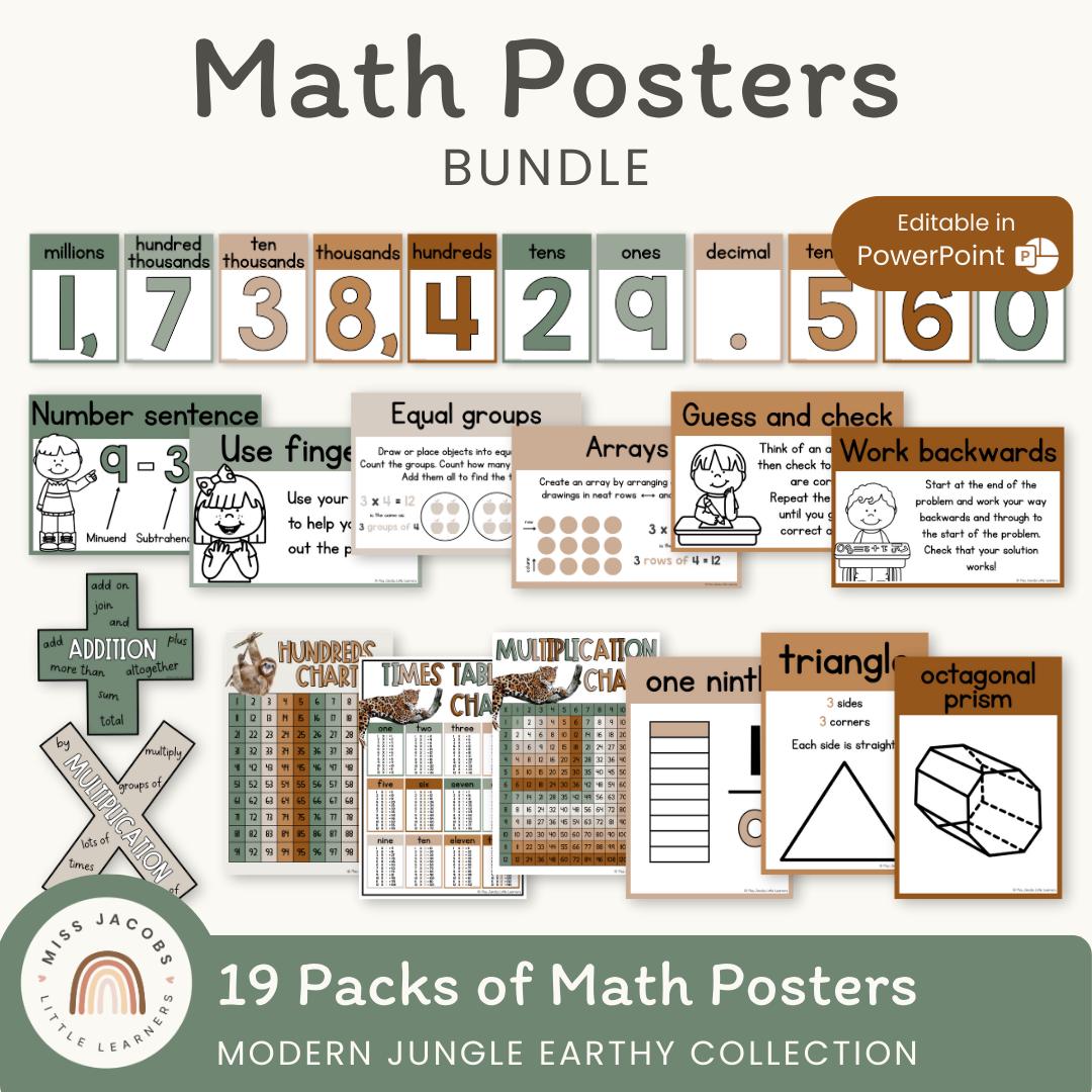 Math Posters Bundle Modern Jungle Earthy Tones (set of 18 Posters ...