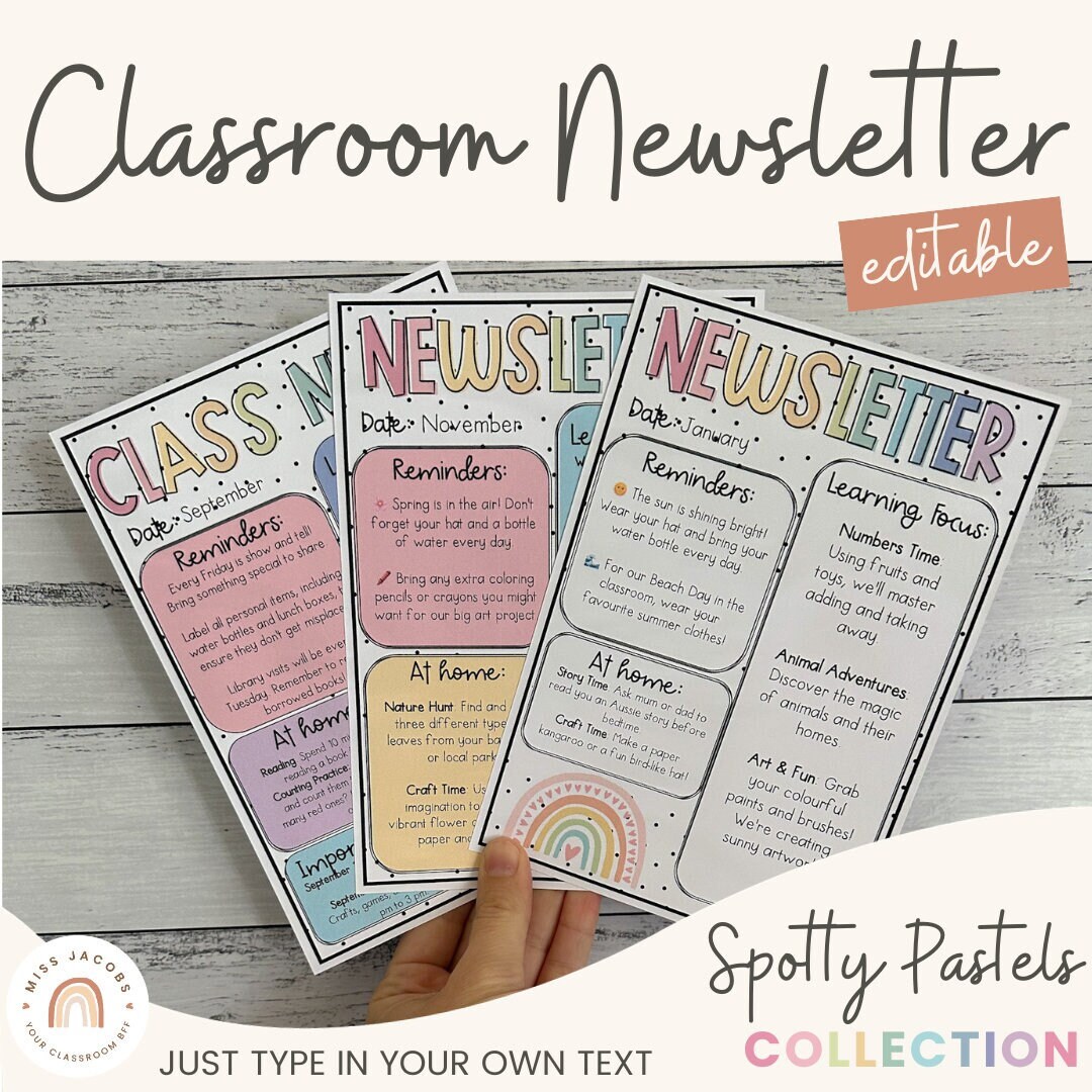 Classroom Newsletter Templates | Editable | Spotty Pastels Classroom ...