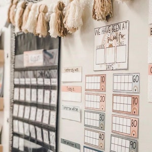 BOHO RAINBOW 100 Days of School Tally | Neutral Rainbow Classroom Decor ...