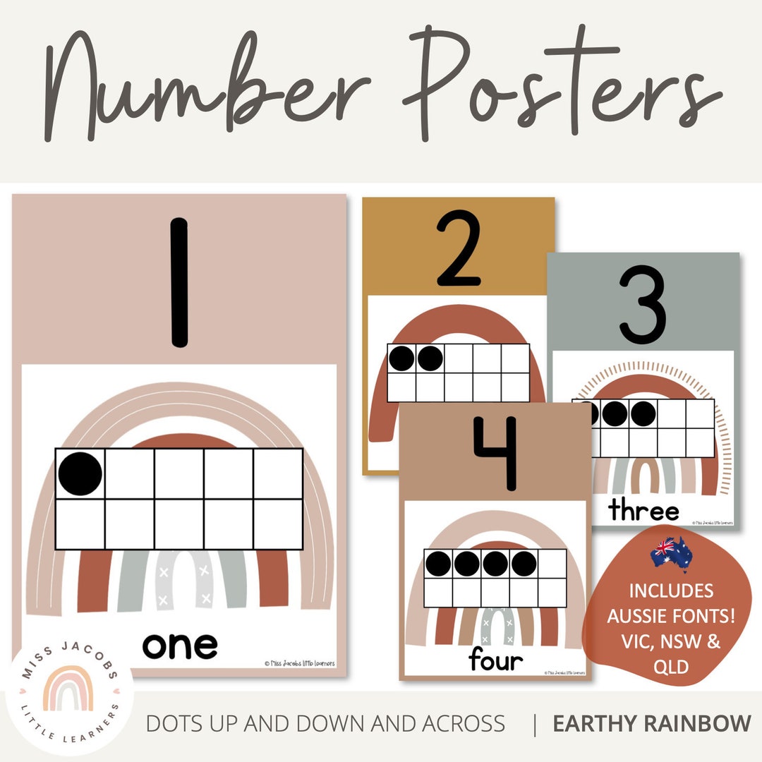 EARTHY RAINBOW Number Posters | Desert Neutral Classroom Decor - Etsy