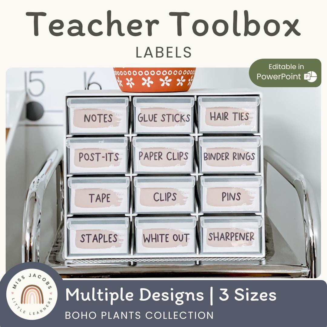 Modern Boho Plants Teacher Toolbox Labels | Editable Rustic Neutral ...
