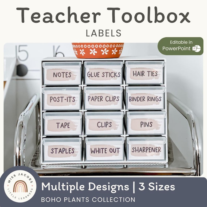 Modern Boho Plants Teacher Toolbox Labels | Editable Rustic Neutral ...