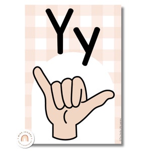 ASL american Sign Language Alphabet Posters Daisy Gingham Neutrals ...