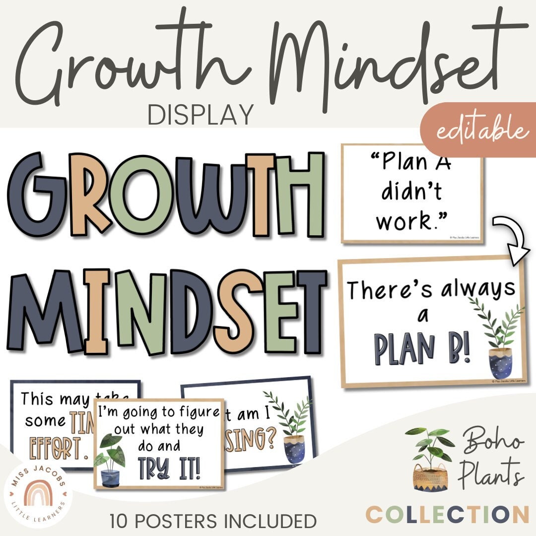 Modern Growth Mindset Display | Boho Plants Calm Classroom Decor ...