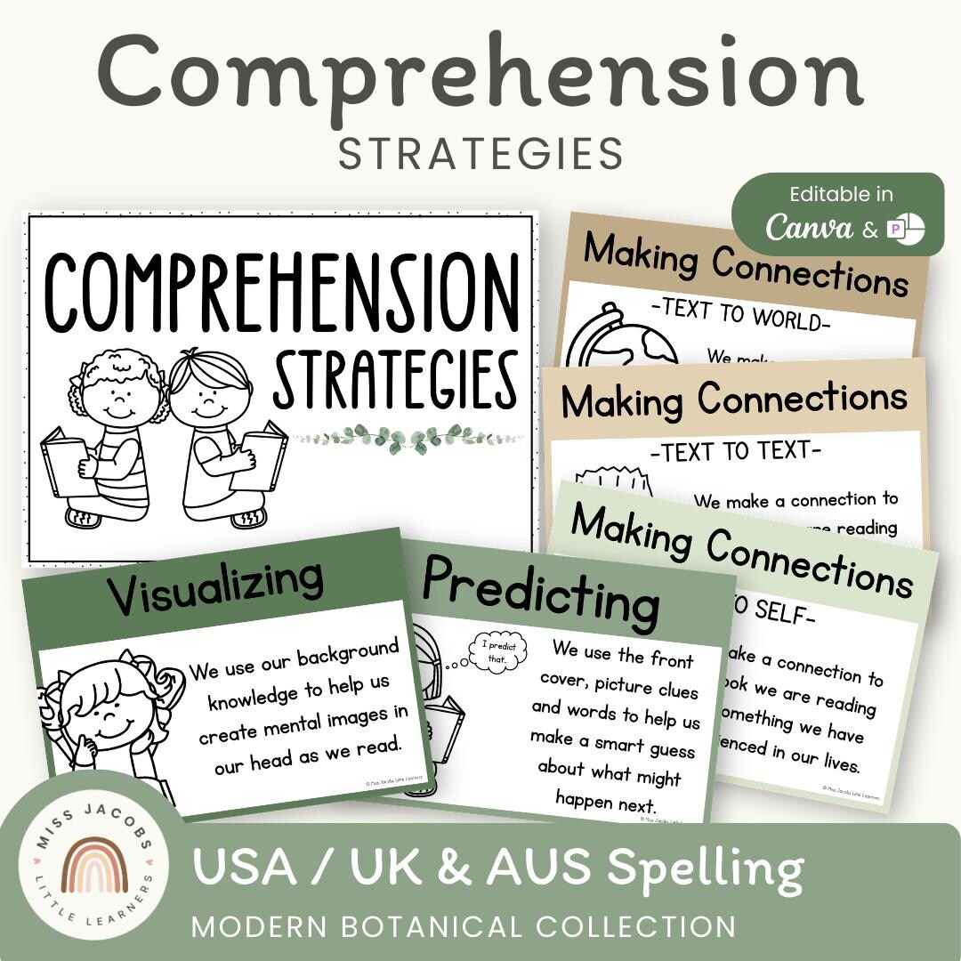 Reading Comprehension Strategies Posters, Neutral Palette Printable ...