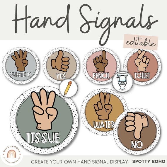 Hand Signals Posters SPOTTY BOHO Classroom Decor EDITABLE - Etsy