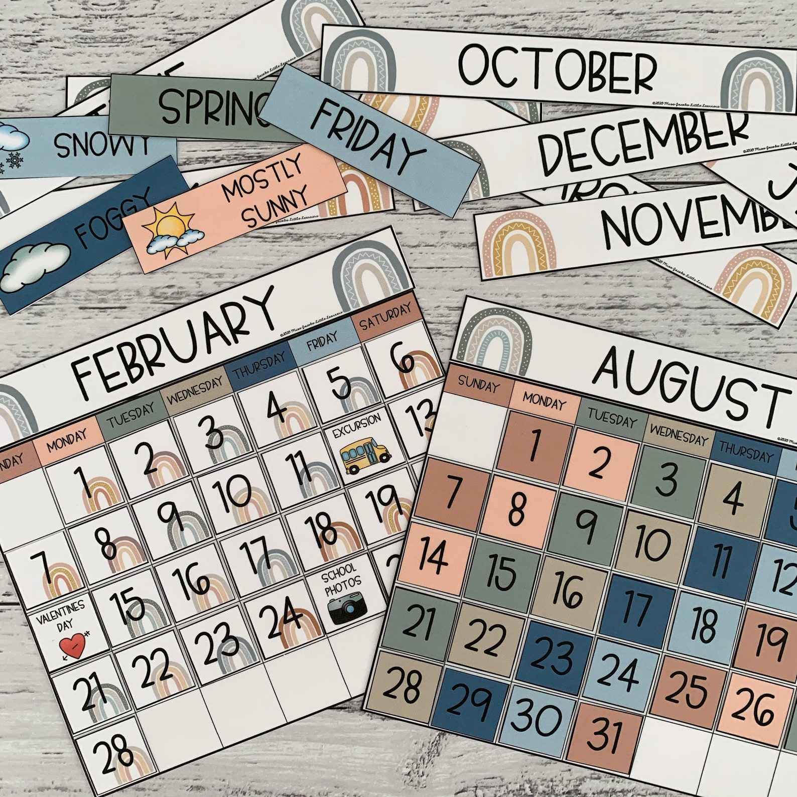 BOHO RAINBOW Classroom Calendar & Weather Display | Editable | Neutral ...