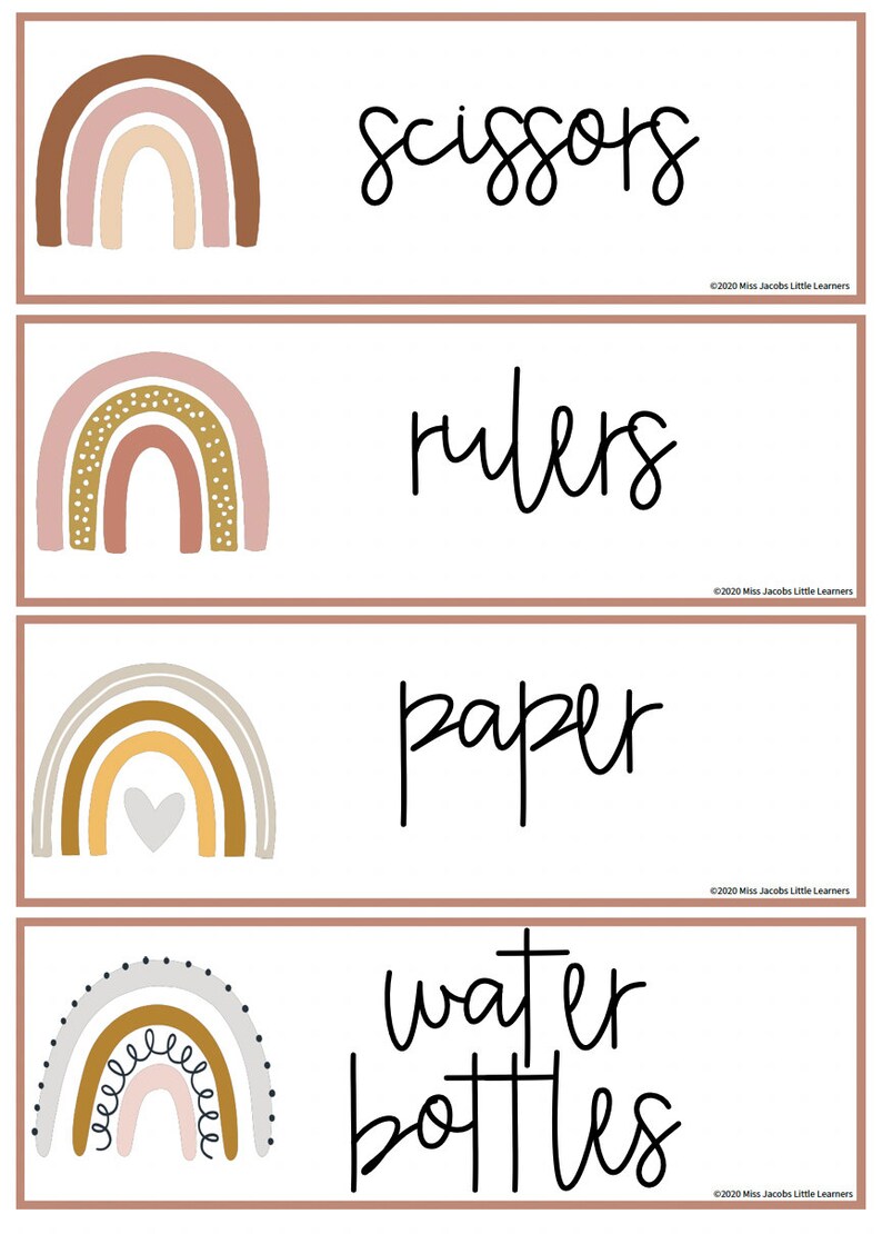 BOHO RAINBOW Classroom Labels Bundle Editable Neutral - Etsy