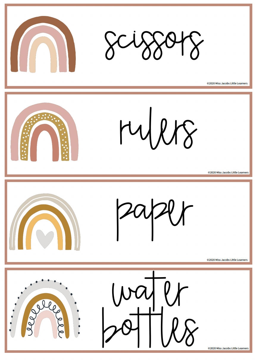 BOHO RAINBOW Classroom Labels Bundle | Editable | Neutral Rainbow ...