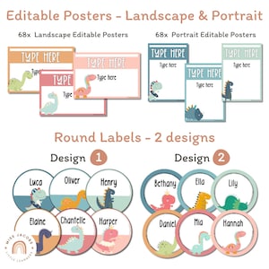 Cute Dinosaur Classroom Labels Bundle | Editable Student Name Tags ...