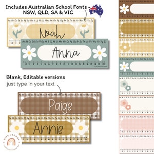 Student Desk Plates and Supply Labels Daisy Gingham Neutrals Classroom ...