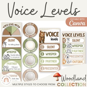 Woodland Voice Levels Chart, Printable Noise Level Meter Classroom ...