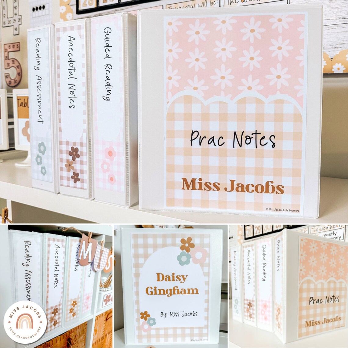 Binder Covers and Spines | Daisy Gingham Neutrals Classroom Decor ...