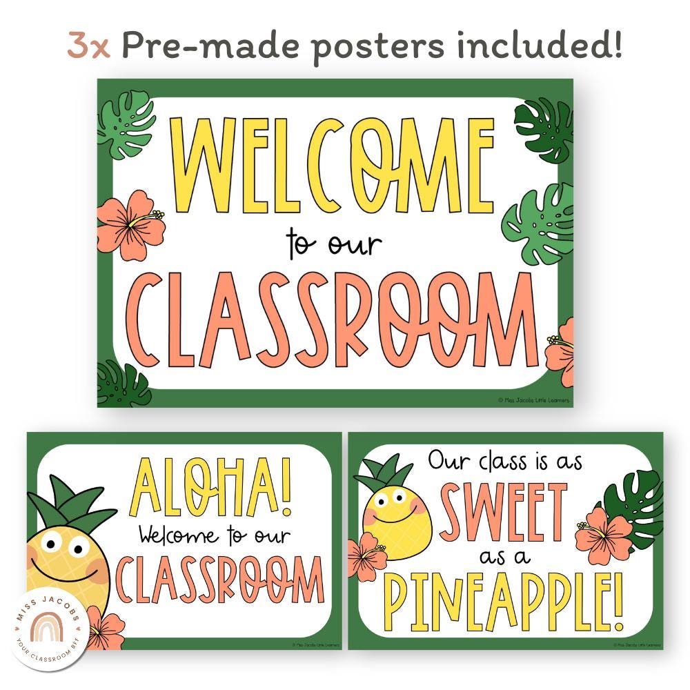Tropical Pineapple Door Decor for Classroom, Editable Welcome Door ...