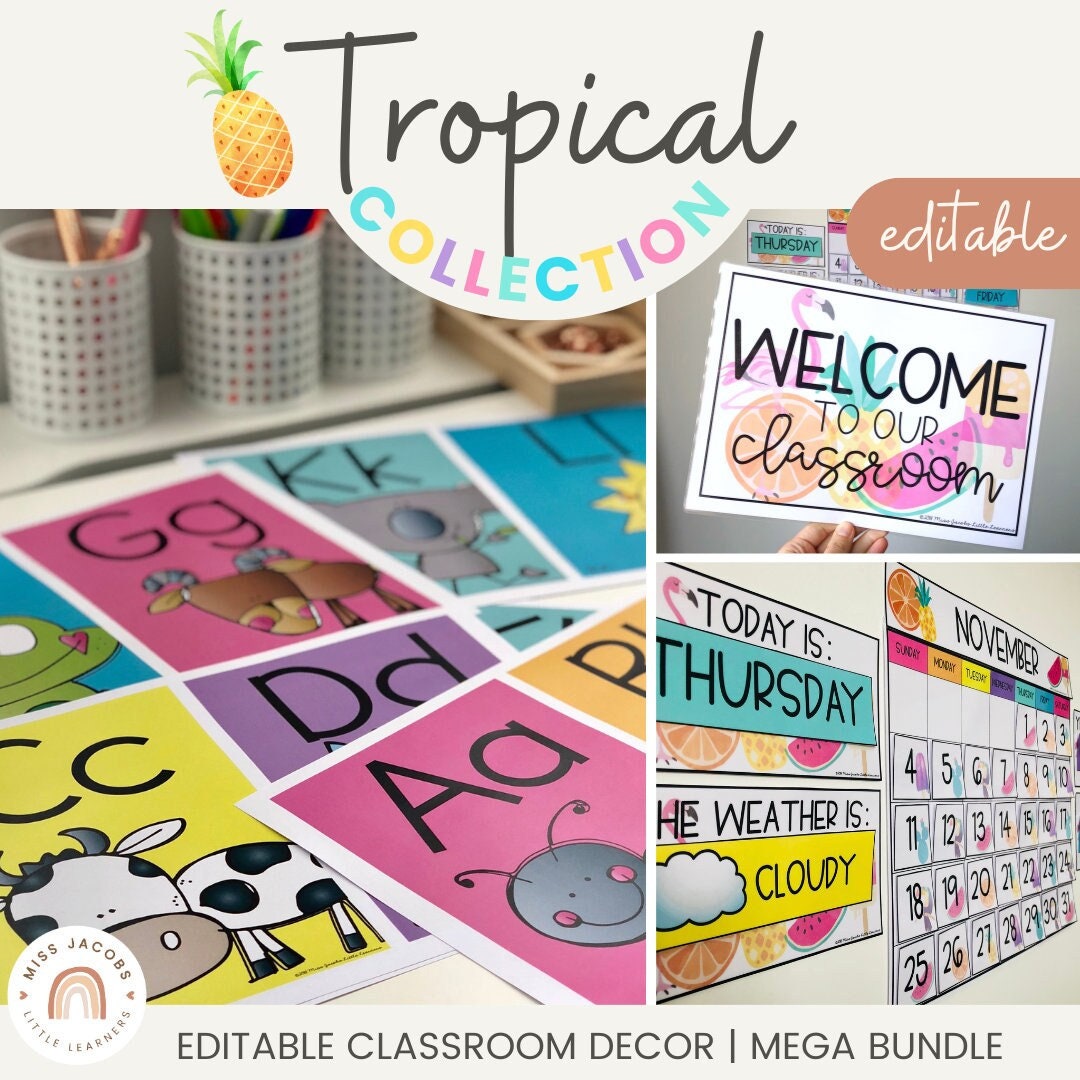 TROPICAL Classroom Decor Bundle Editable - Etsy