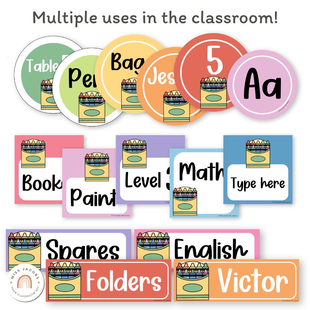 Back to School Crayon Theme Classroom Decor Essentials Pack, Editable ...