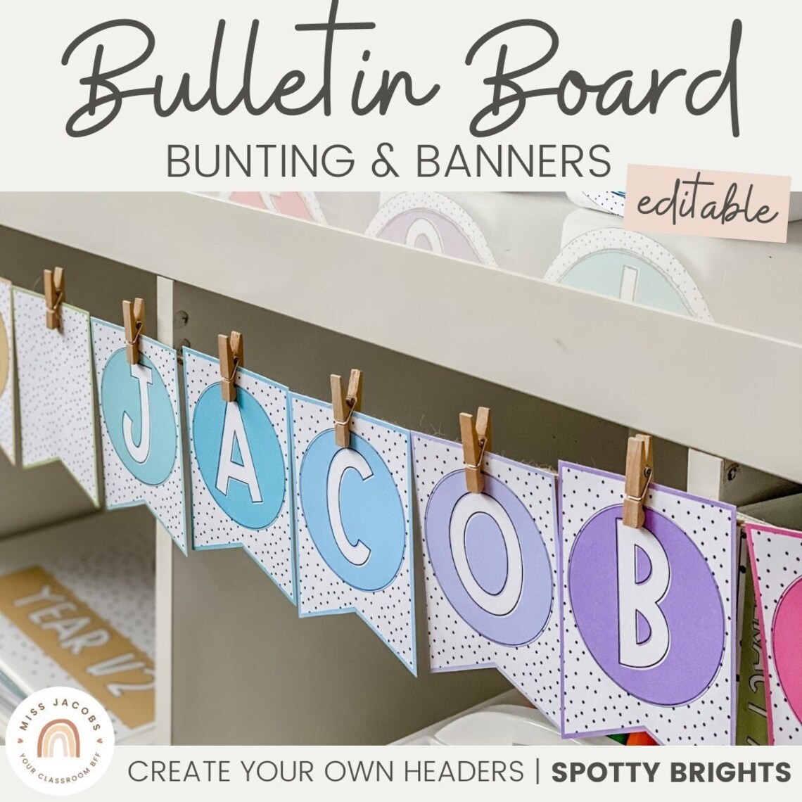 Bulletin Board Bunting SPOTTY BRIGHTS Editable - Etsy