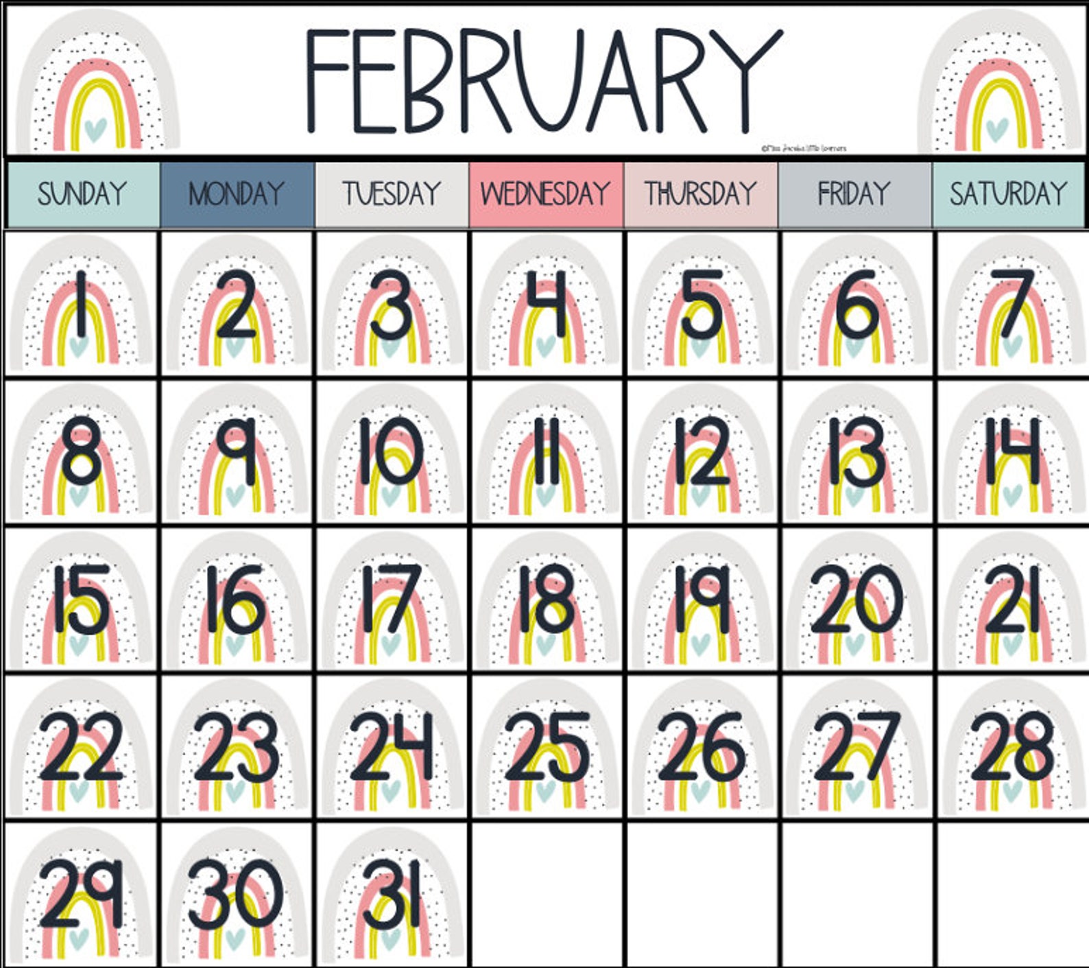 MODERN RAINBOW Classroom Calendar and Weather Display Editable Calm ...