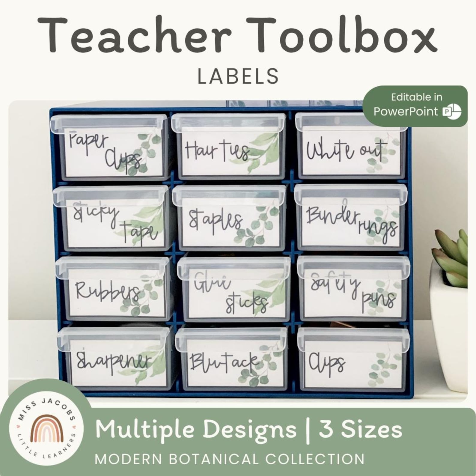 Editable Teacher Toolbox Labels, Eucalyptus Classroom Theme Drawer ...