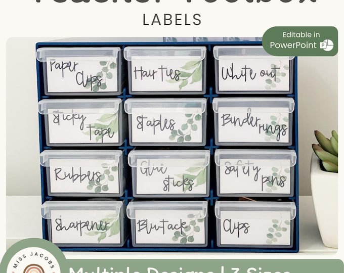 Editable Teacher Toolbox Labels, Eucalyptus Classroom Theme Drawer ...