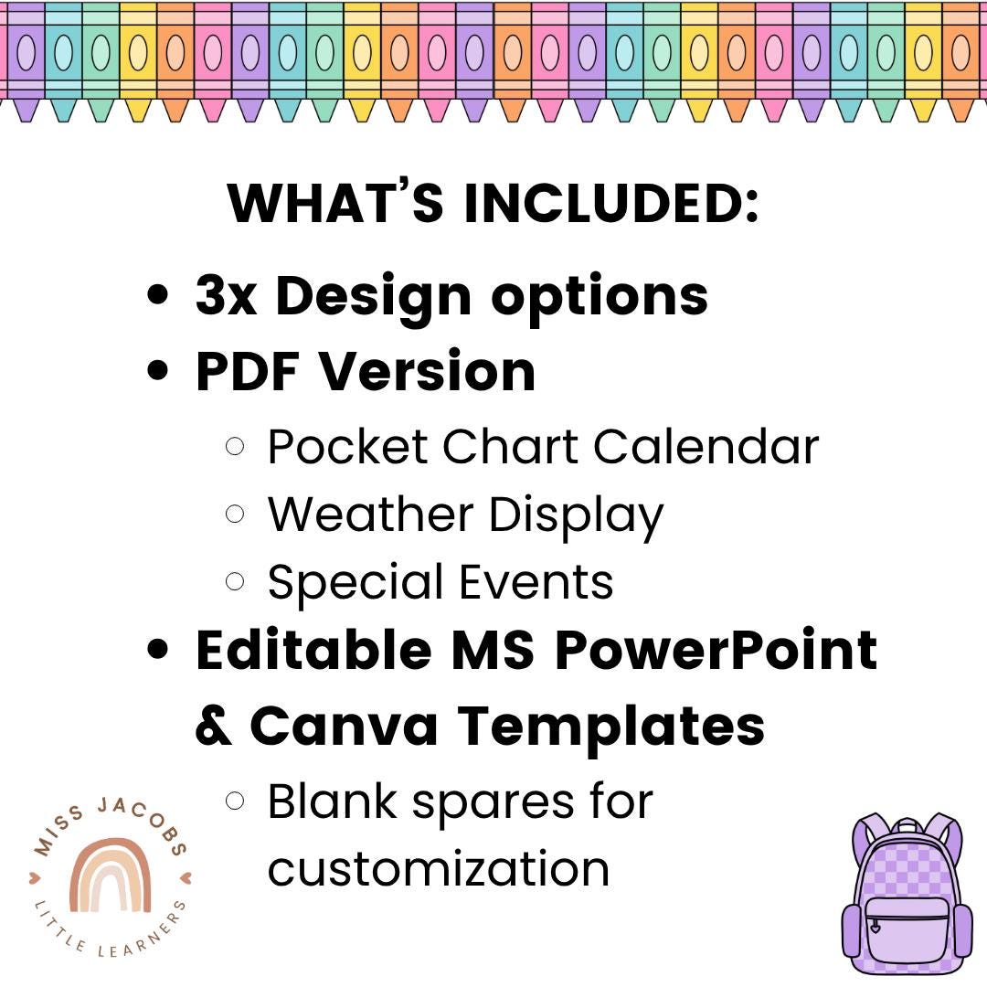 Cutesy Calendar and Weather Classroom Display, Printable Teacher Pocket ...