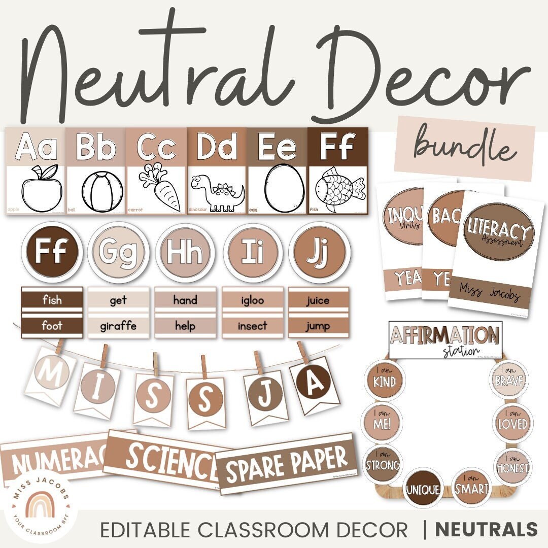 OMBRE NEUTRALS Classroom Decor BUNDLE Editable Neutral Decor - Etsy