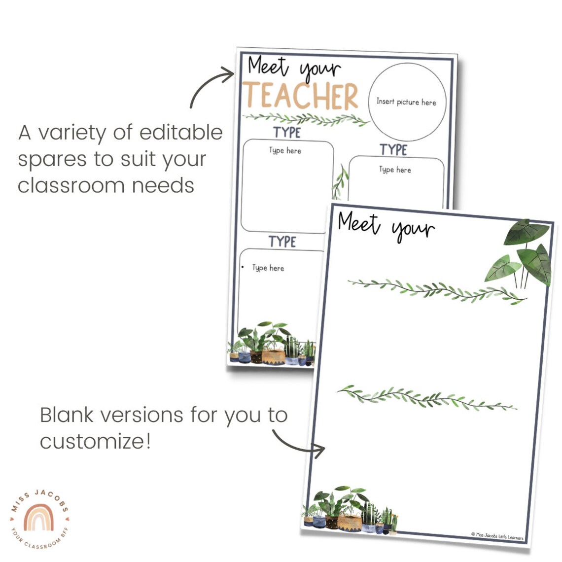 Meet the Teacher Templates Editable Modern Boho Plants Decor - Etsy