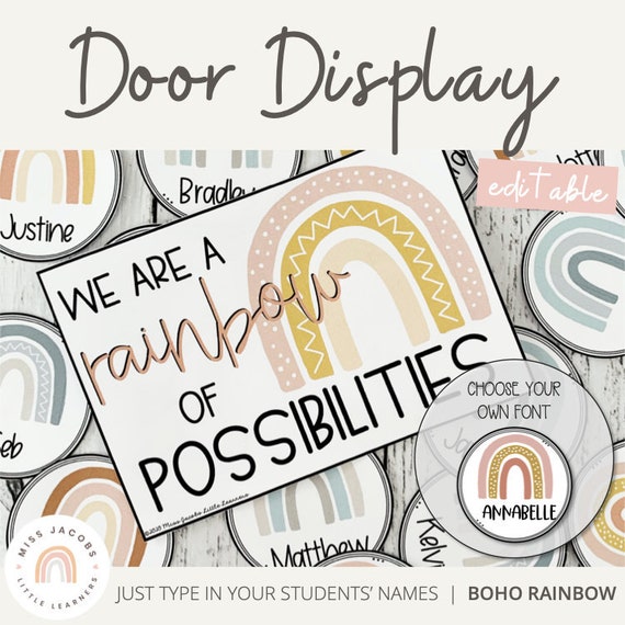 BOHO RAINBOW Classroom Door Display Editable Neutral | Etsy UK