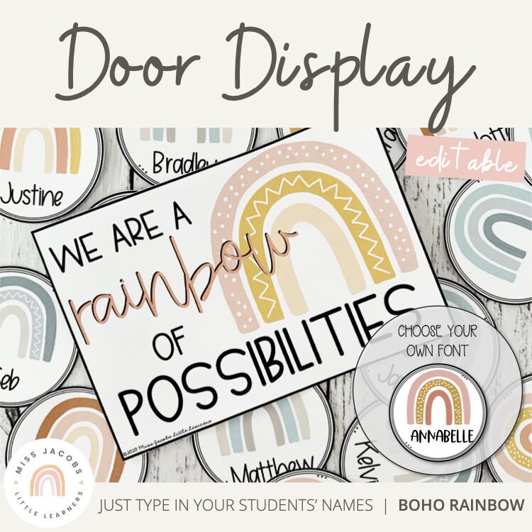BOHO RAINBOW Classroom Door Display Editable Neutral | Etsy
